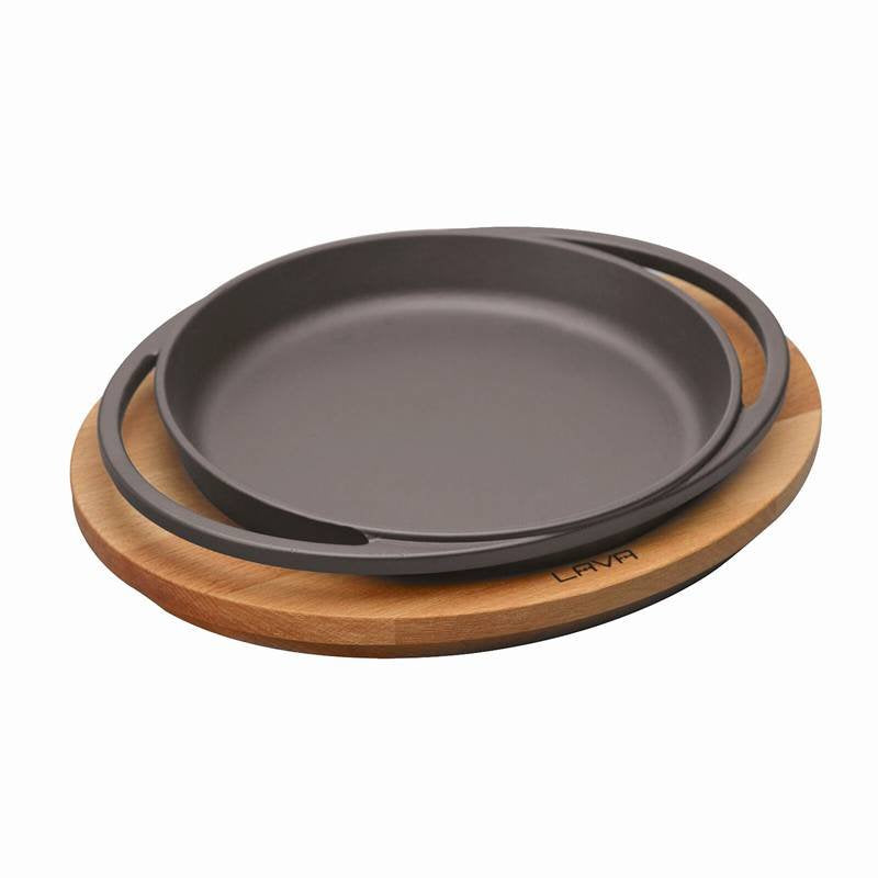 16 cm - Paderno Cast Iron Cookware Piatto In Ghisa Con Supporto In Legno