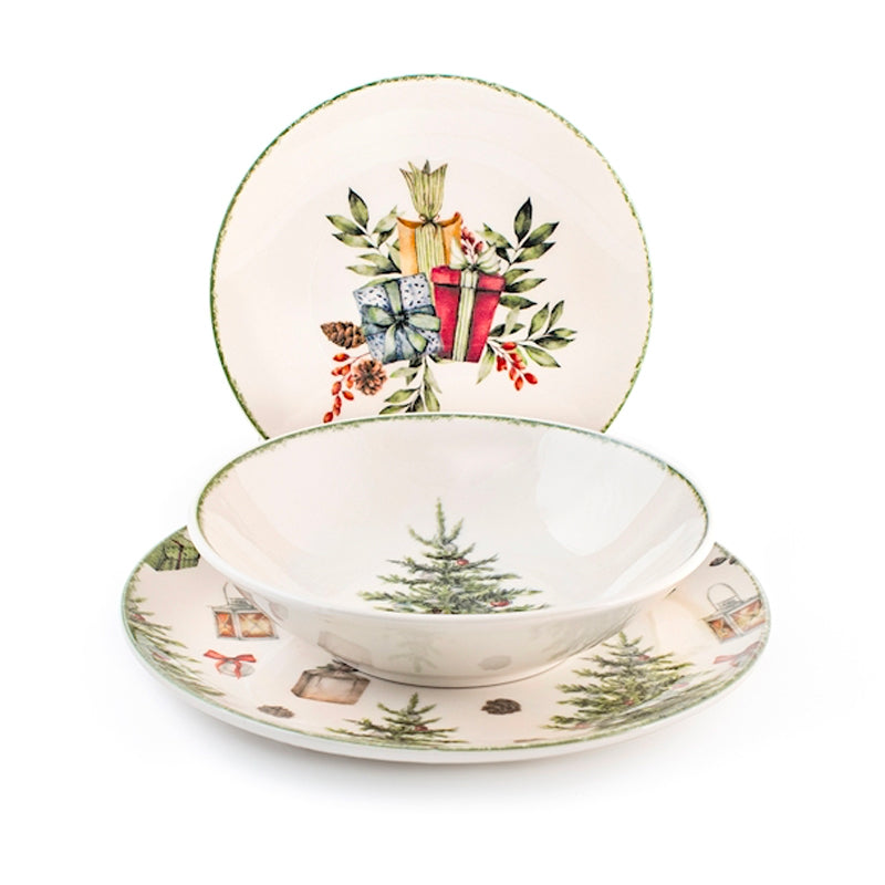 H&H Christmas Carol Stoneware Dinnerware Set - Set 18 Pieces