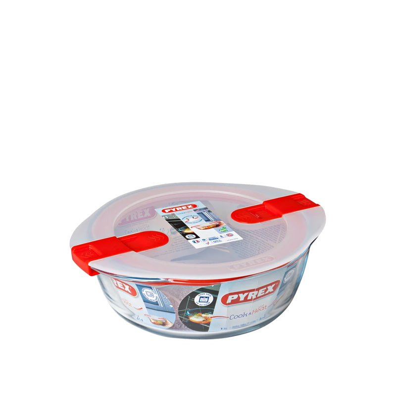 Pyrex Cook & Heat Round Borosilicate Glass Food Container With Lid with ...
